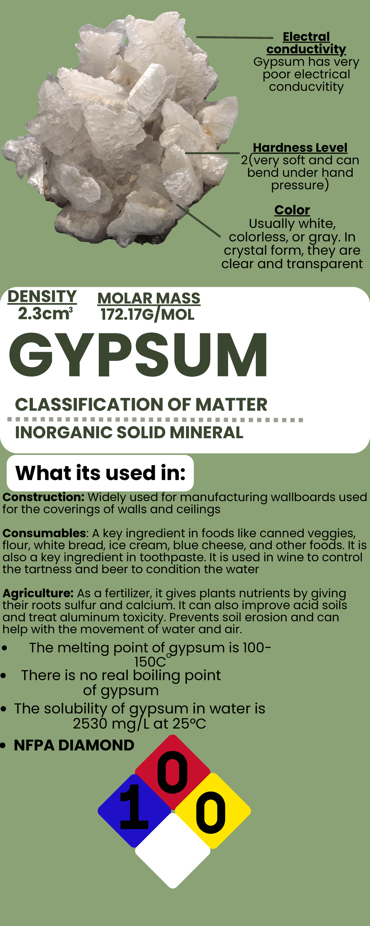 Gypsum - Report - GYPSUM CLASSIFICATION OF MATTER Color Usually white ...