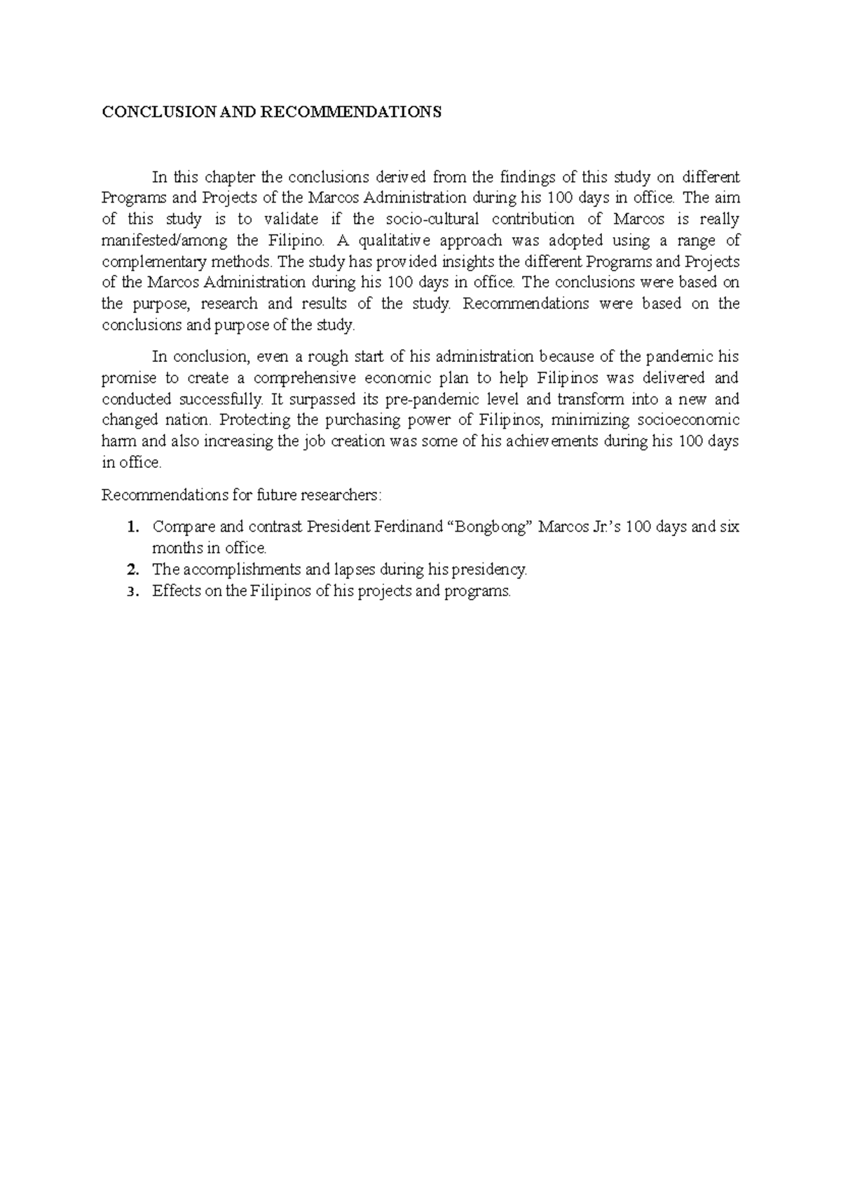 Conclusions AND Recommendations - CONCLUSION AND RECOMMENDATIONS In ...