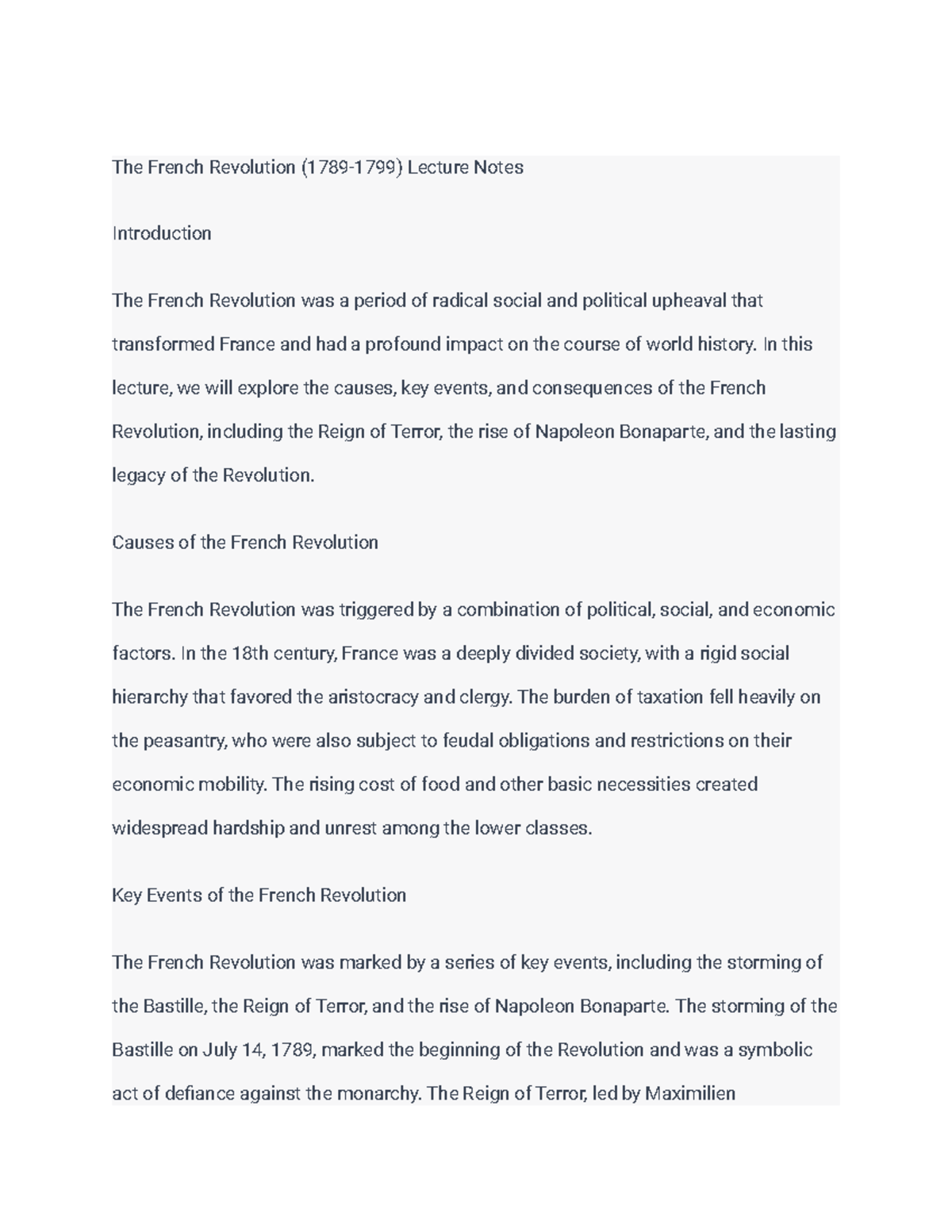 The French Revolution (1789-1799) - In this lecture, we will explore ...