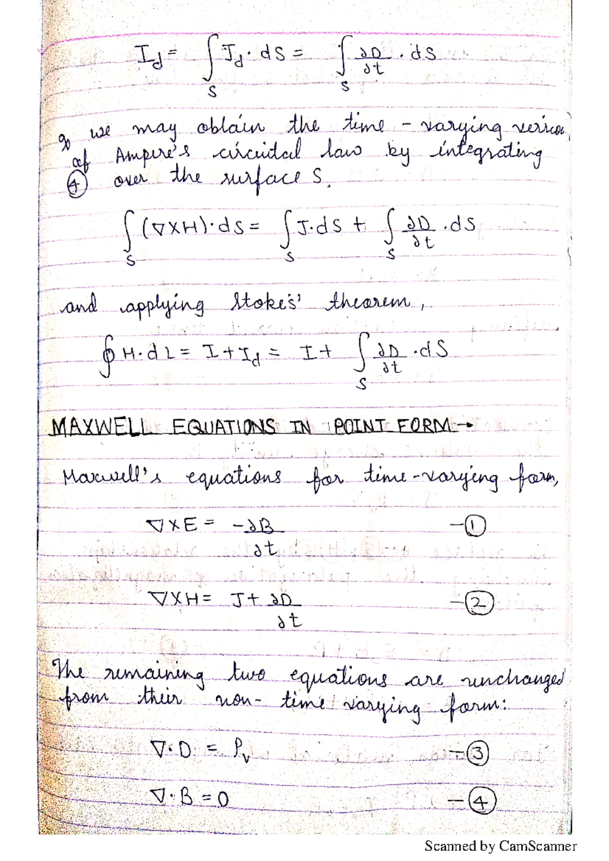 Maxwell Equation in Point Form - If SId ds f J. ds st S S 90 we may ...