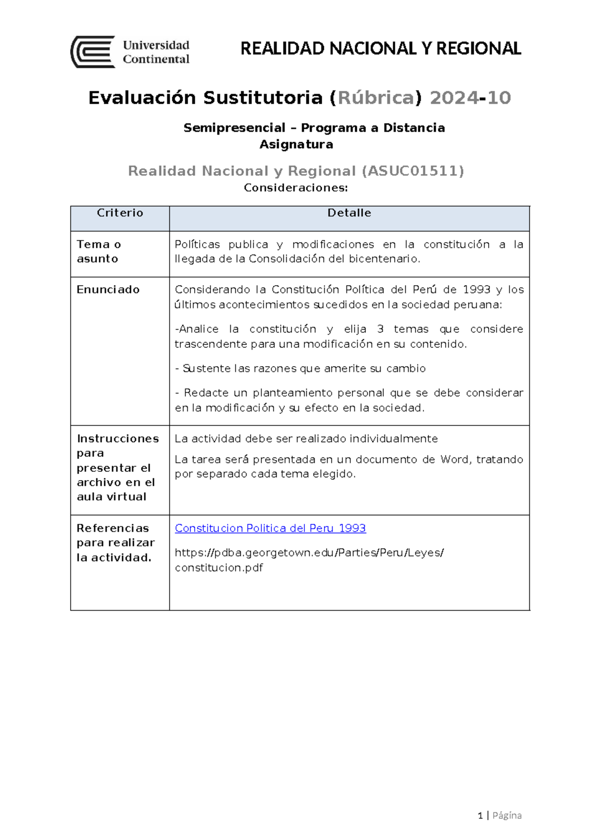 Examen Sustitutorio - Evaluación Sustitutoria (Rúbrica) 2024 - 10 Semipresencial – Programa a ...