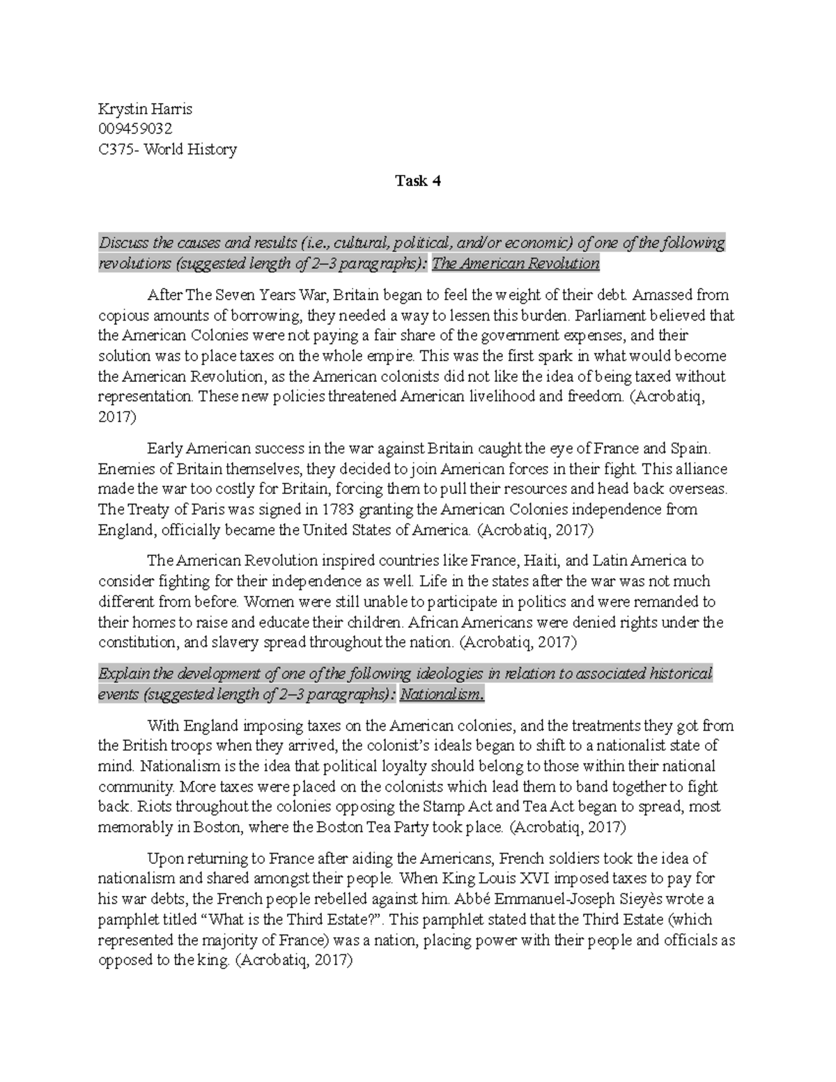 C375 Task 4 passed - Krystin Harris 009459032 C375- World History Task ...