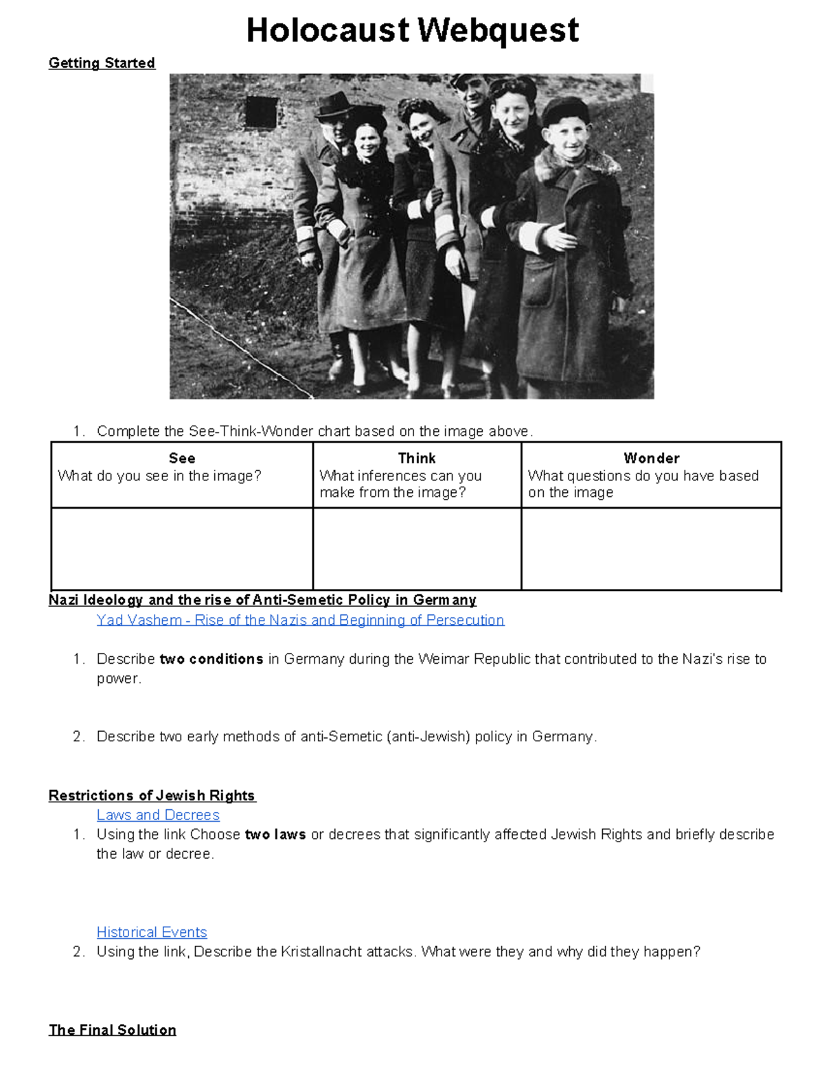 Copy of Holocaust Webquest - Holocaust Webquest Getting Started 1 ...