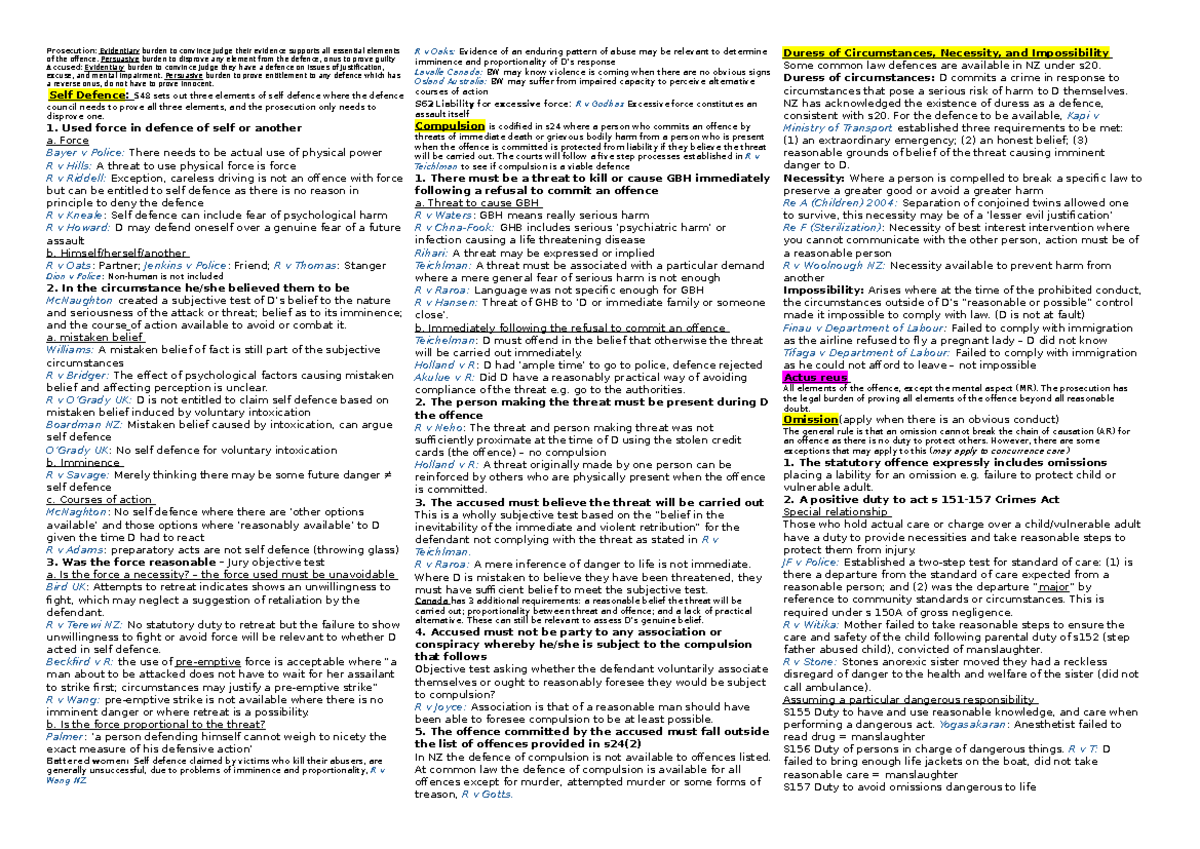 Criminal Cheat Sheet Mid Year Exam - Prosecution: Evidentiary burden to convince judge their ...