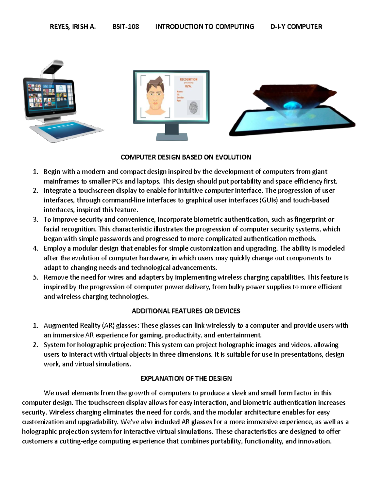 Laboratory exercise DIY Computer - REYES, IRISH A. BSIT- 108 INTRODUCTION TO COMPUTING D-I-Y ...
