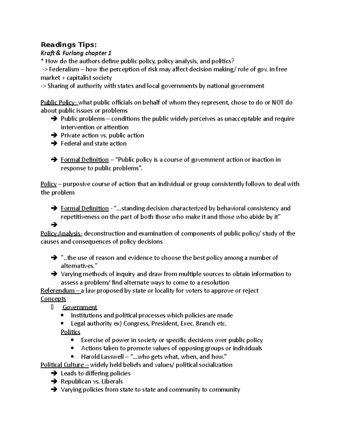 Week 2 Readings Context + Players in Policy - Readings Tips: Kraft ...