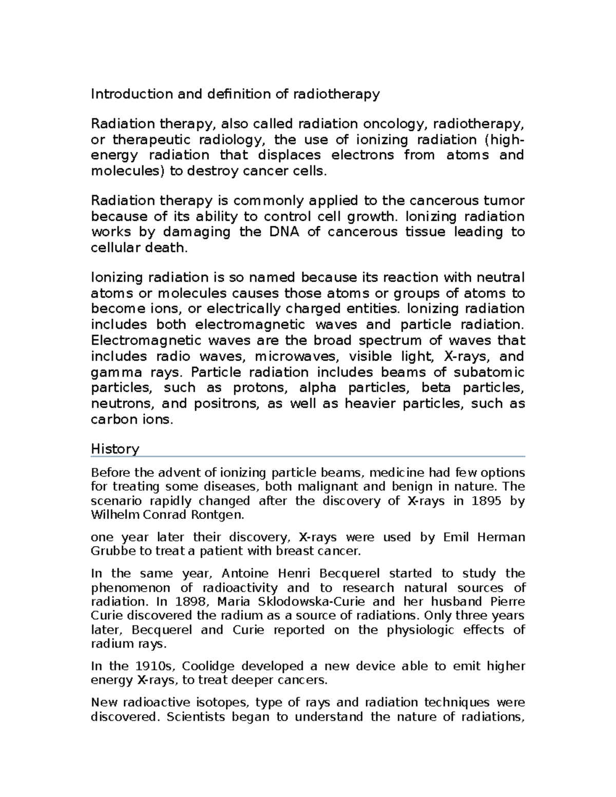 Introduction and definition of radiotherapy - Introduction and ...