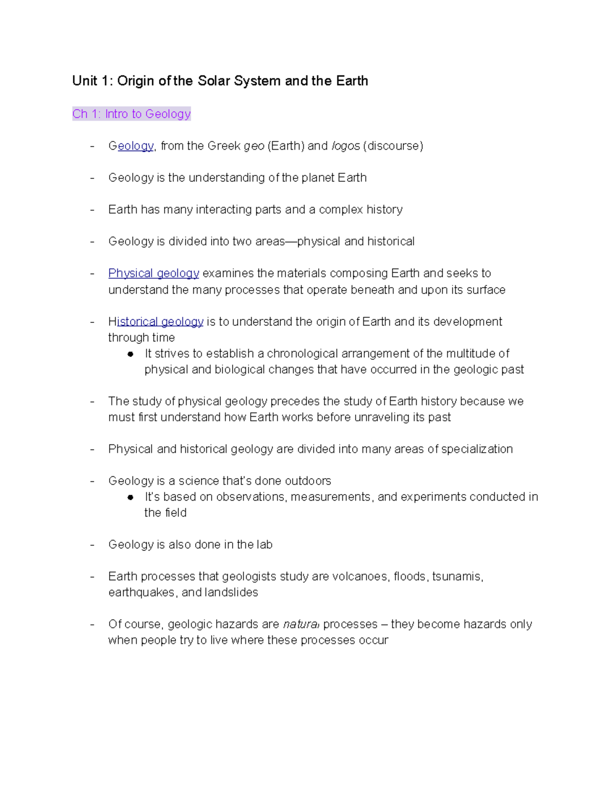 Geology notes - Unit 1: Origin of the Solar System and the Earth Ch 1 ...