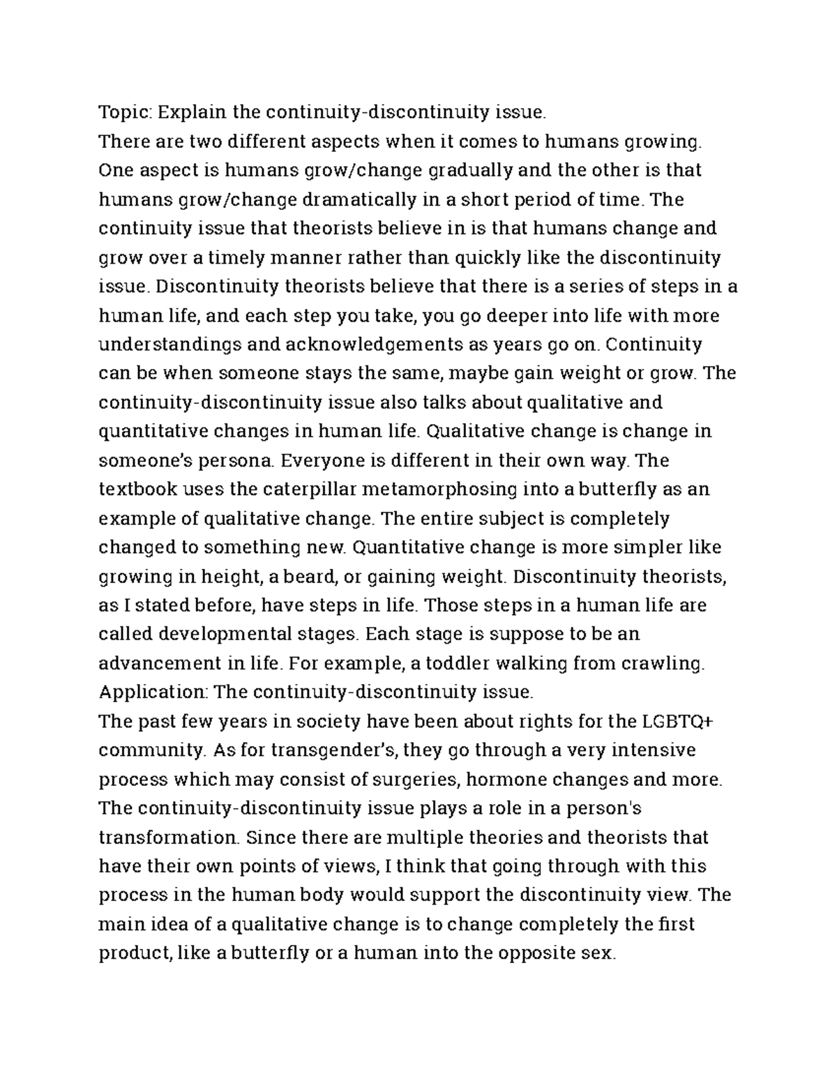 Psych 210 Discontinuity and Continuity Theory - Topic: Explain the ...