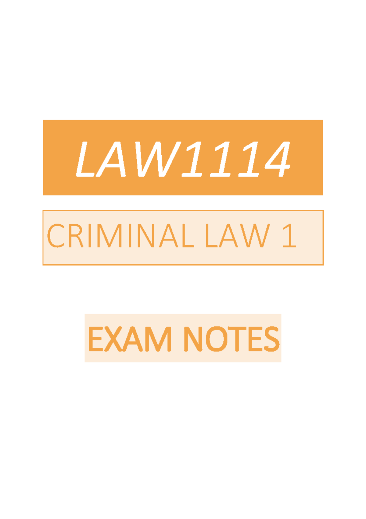 LAW1114 Exam Notes - LAW CRIMINAL LAW 1 EXAM NOTES CONTENTS Answer ...