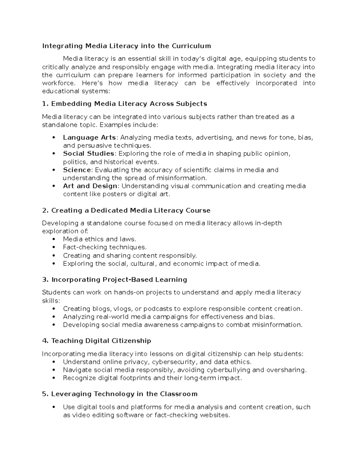 Integrating Media Literacy into the Curriculum - Integrating media ...