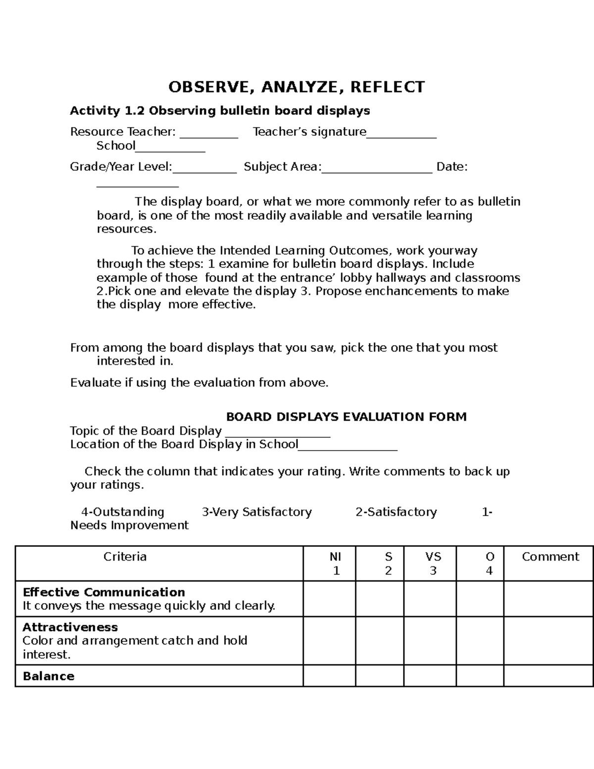 1 - ASFAS - OBSERVE, ANALYZE, REFLECT Activity 1 Observing bulletin ...