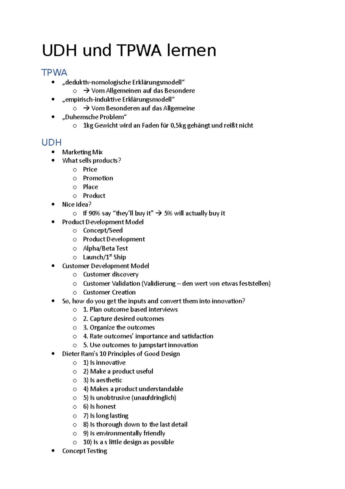 UDH und TPWA Zusammenfassung - UDH und TPWA lernen TPWA o Vom ...