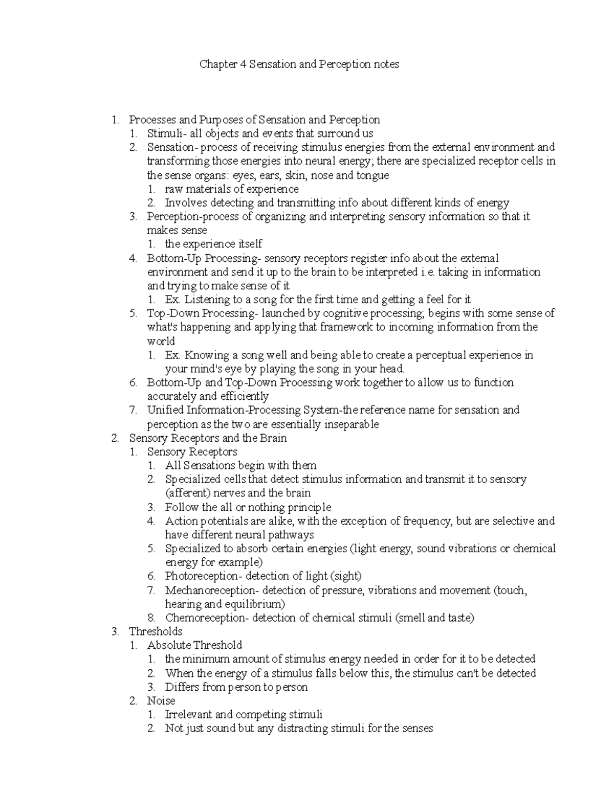 Chapter 4 Sensation and Perception notes - Processes and Purposes of ...