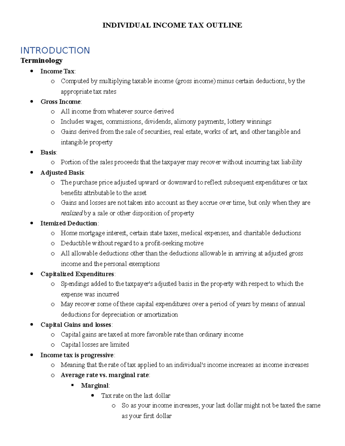 Individual Income TAX Outline - INDIVIDUAL INCOME TAX OUTLINE ...