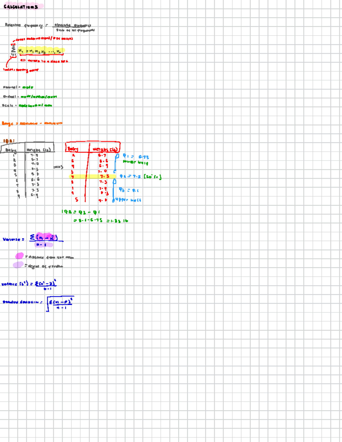 Stats summary all you need to know - CALCULATIONS Relative frequency : - absolute frequency Sum ...