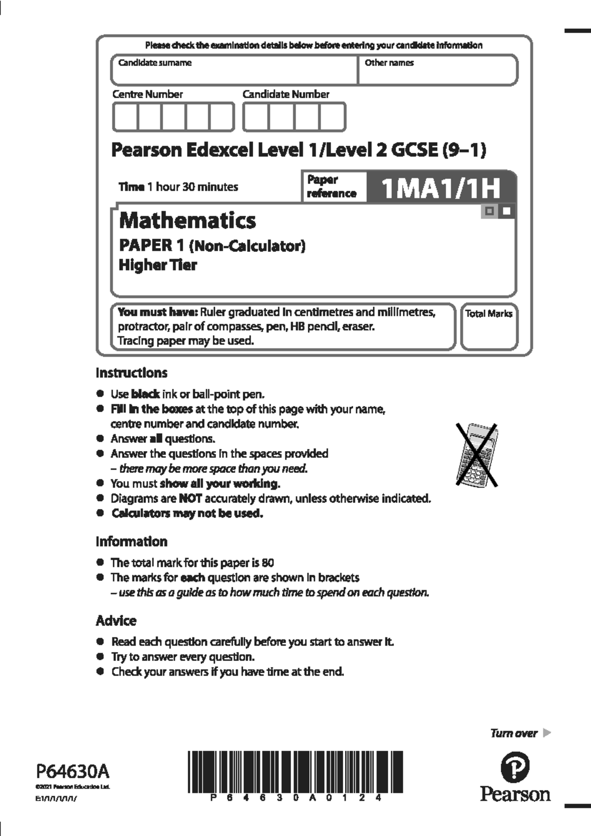 Maths pastpaper 1 - QUESTIONS - Please check the examination details ...