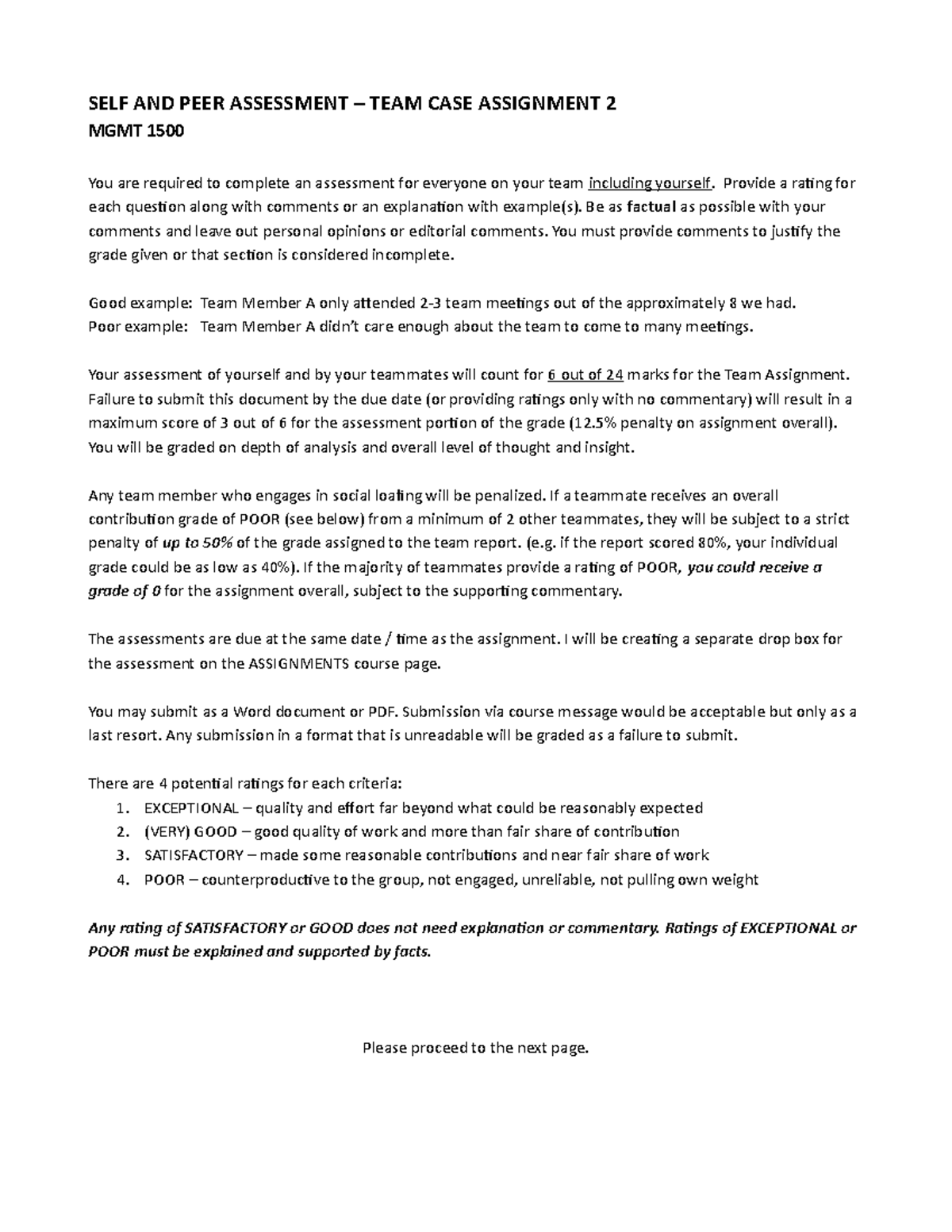 Self Peer Assessment S21 - SELF AND PEER ASSESSMENT – TEAM CASE ...