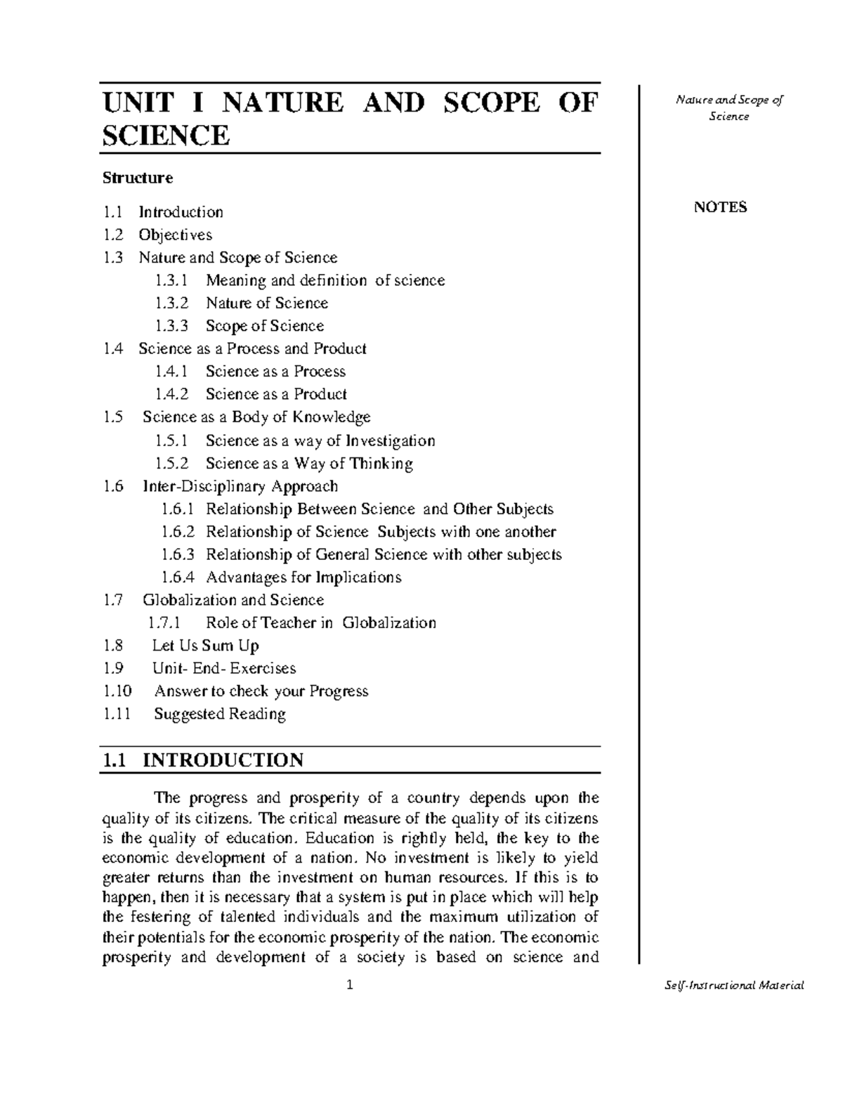 UG B.Ed. Education 70123 D - Teaching of Science 9061 - 1 Nature and ...