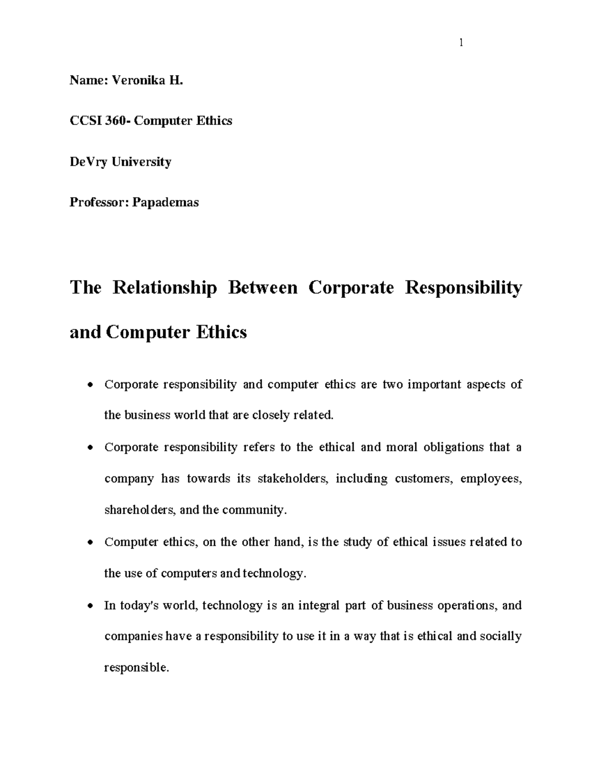 The Relationship Between Corporate Responsibility and Computer Ethics ...
