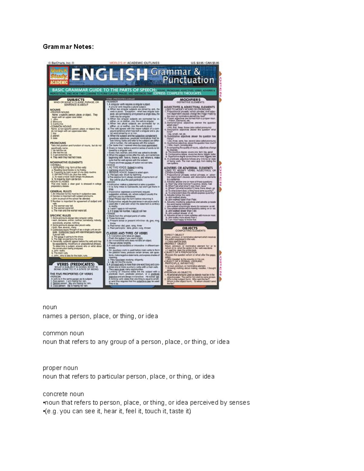 Grammar Notes - Grammar Notes: noun names a person, place, or thing, or ...