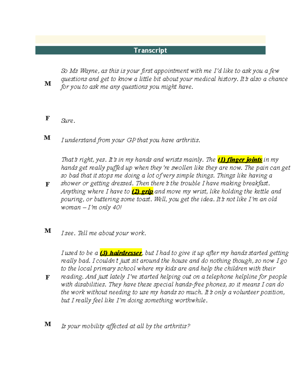 1 - Learning English - Transcript M So Ms Wayne, as this is your first ...
