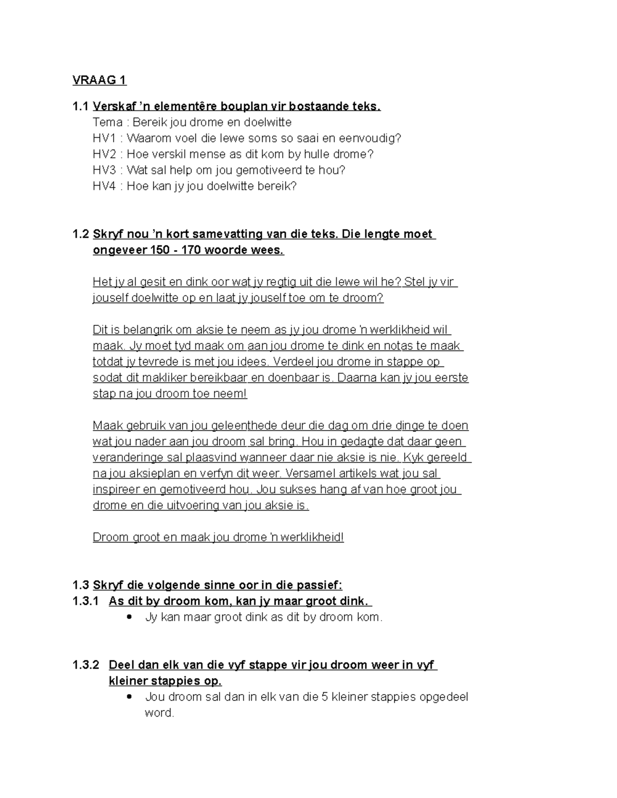 AFK1502 1 - 1 Verskaf ’n elementêre bouplan vir bostaande teks. Tema ...