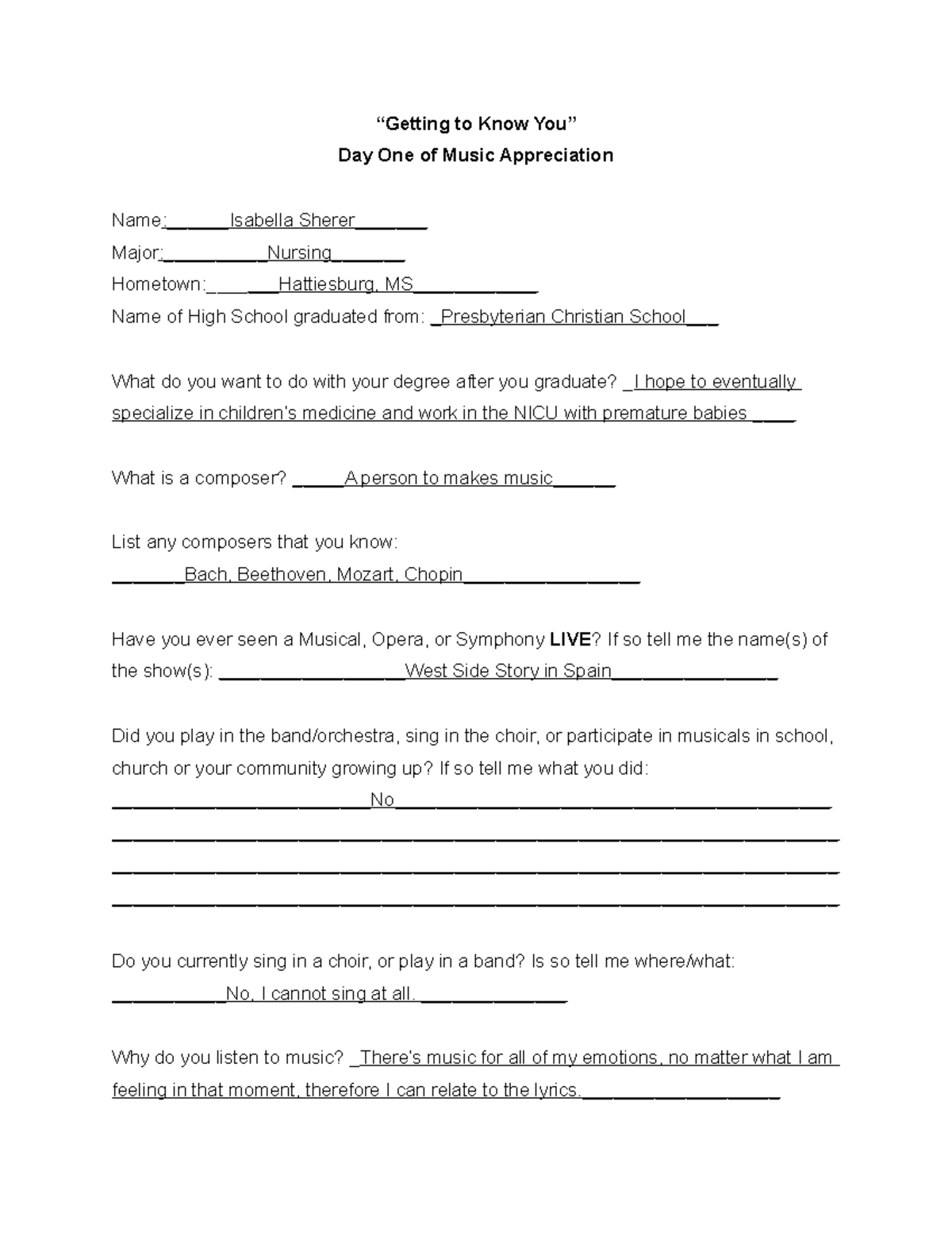 Getting to Know You WORD - “Getting to Know You” Day One of Music ...