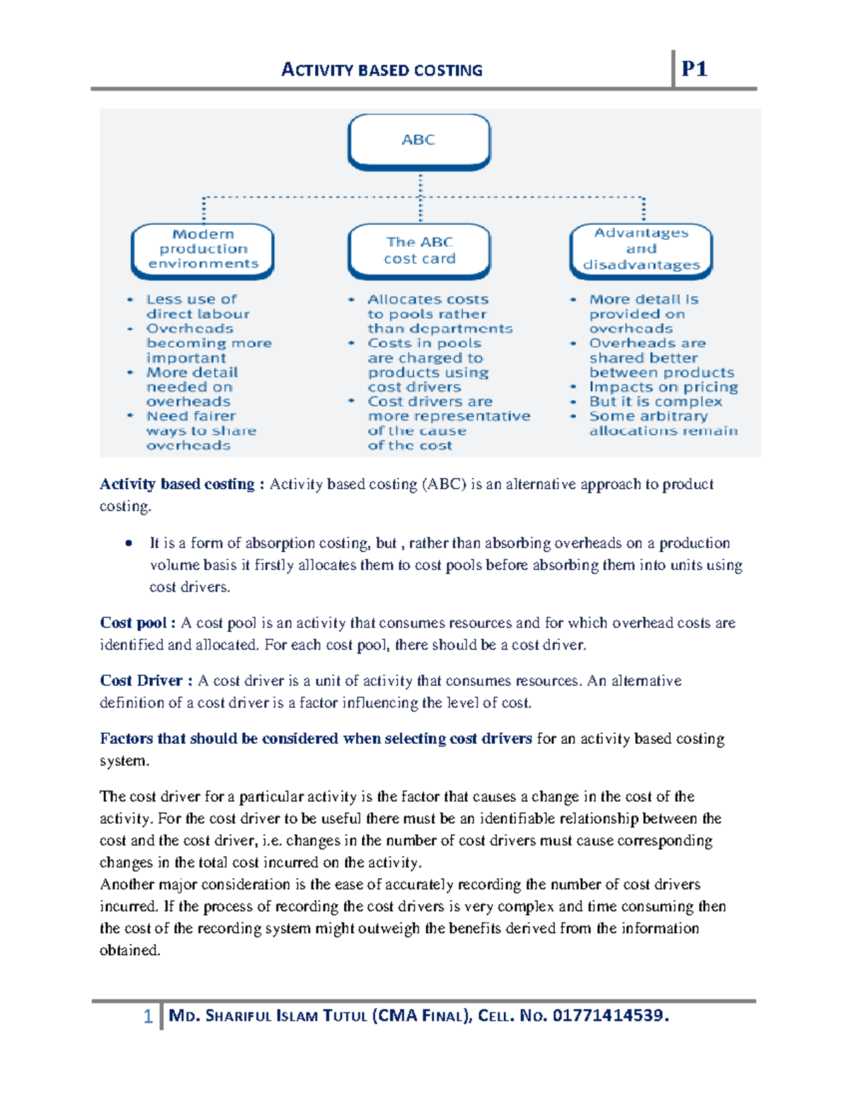 Activity Based Costing P1 Activity Based Costing Activity Based