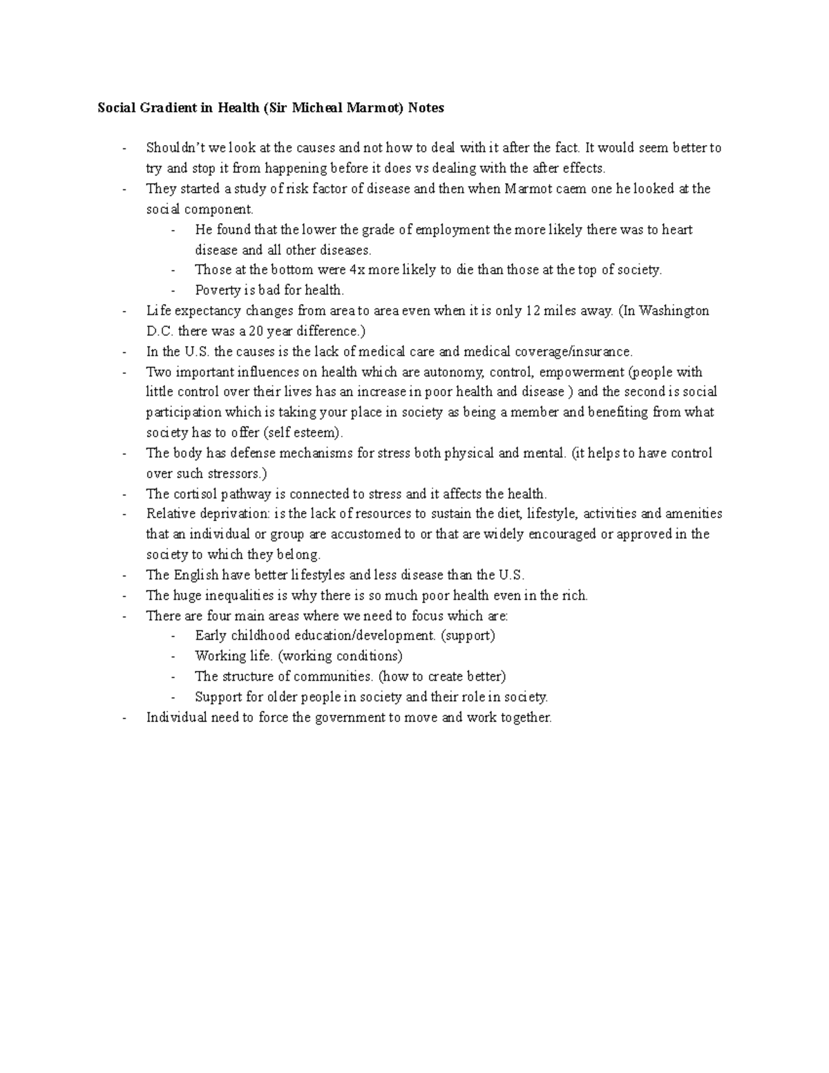 Social Gradient in Health (Sir Micheal Marmot) Notes - Social Gradient ...
