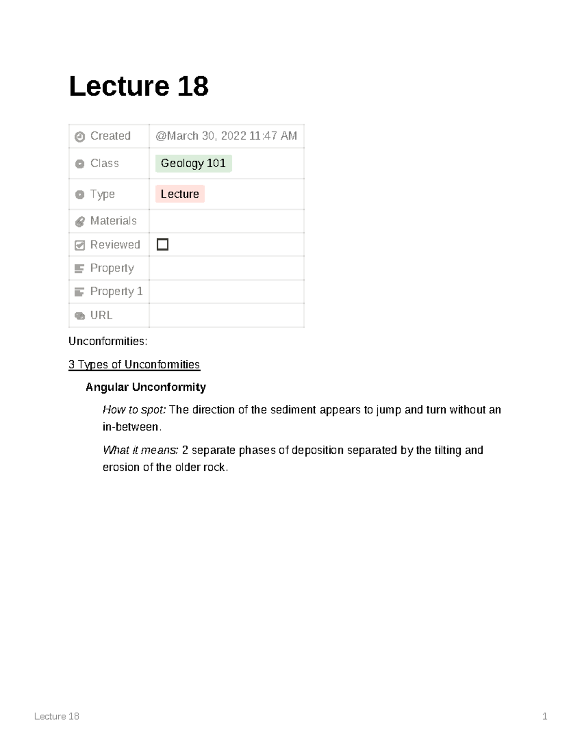 Geo Lecture 18 - Lecture 18 Created Class Geology 101 Type Lecture Materials Reviewed Property ...