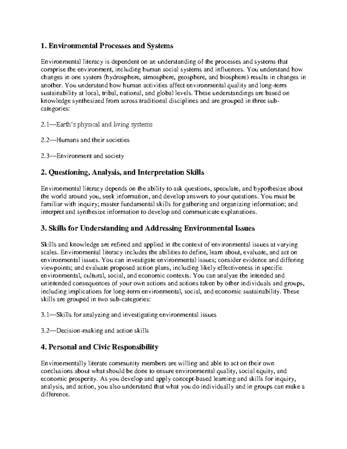 Environmental - class notes - 1. Environmental Processes and Systems ...