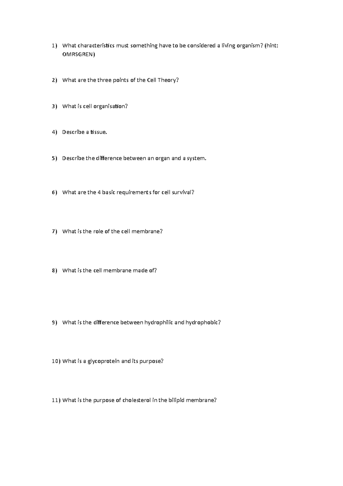 Cells&organisms - Year 11 Biology - Revision questions - What ...