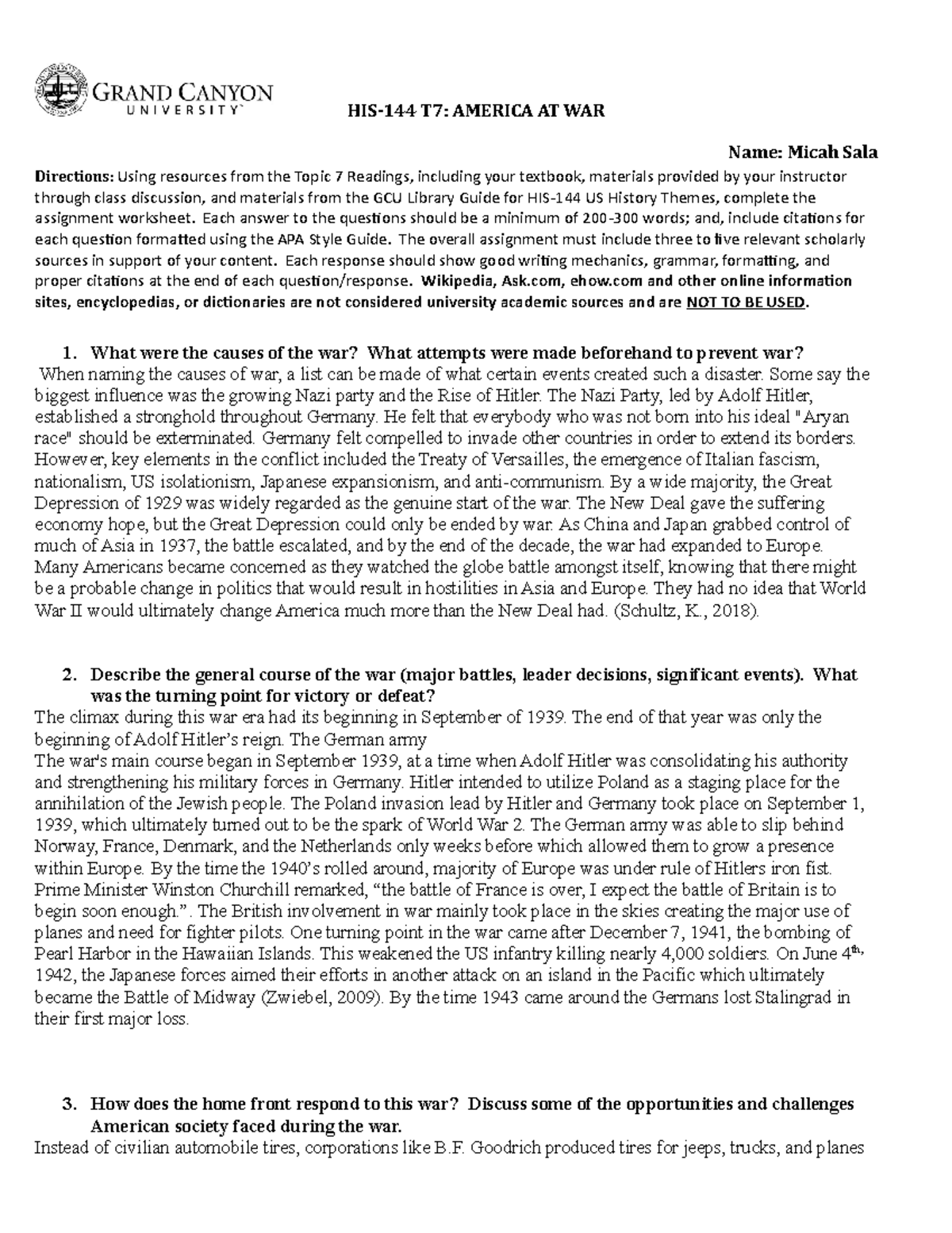 America at.War - HIS-144 T7: AMERICA AT WAR Name: Micah Sala Directions ...
