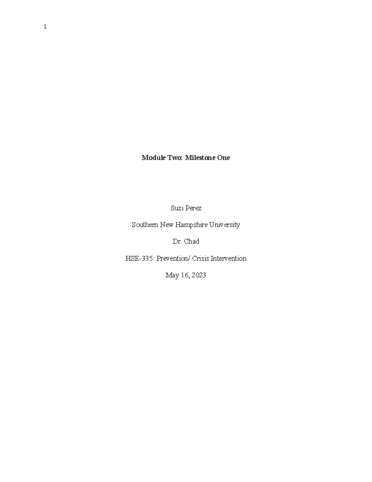 Module Two milestone one - Module Two: Milestone One Suzi Perez ...