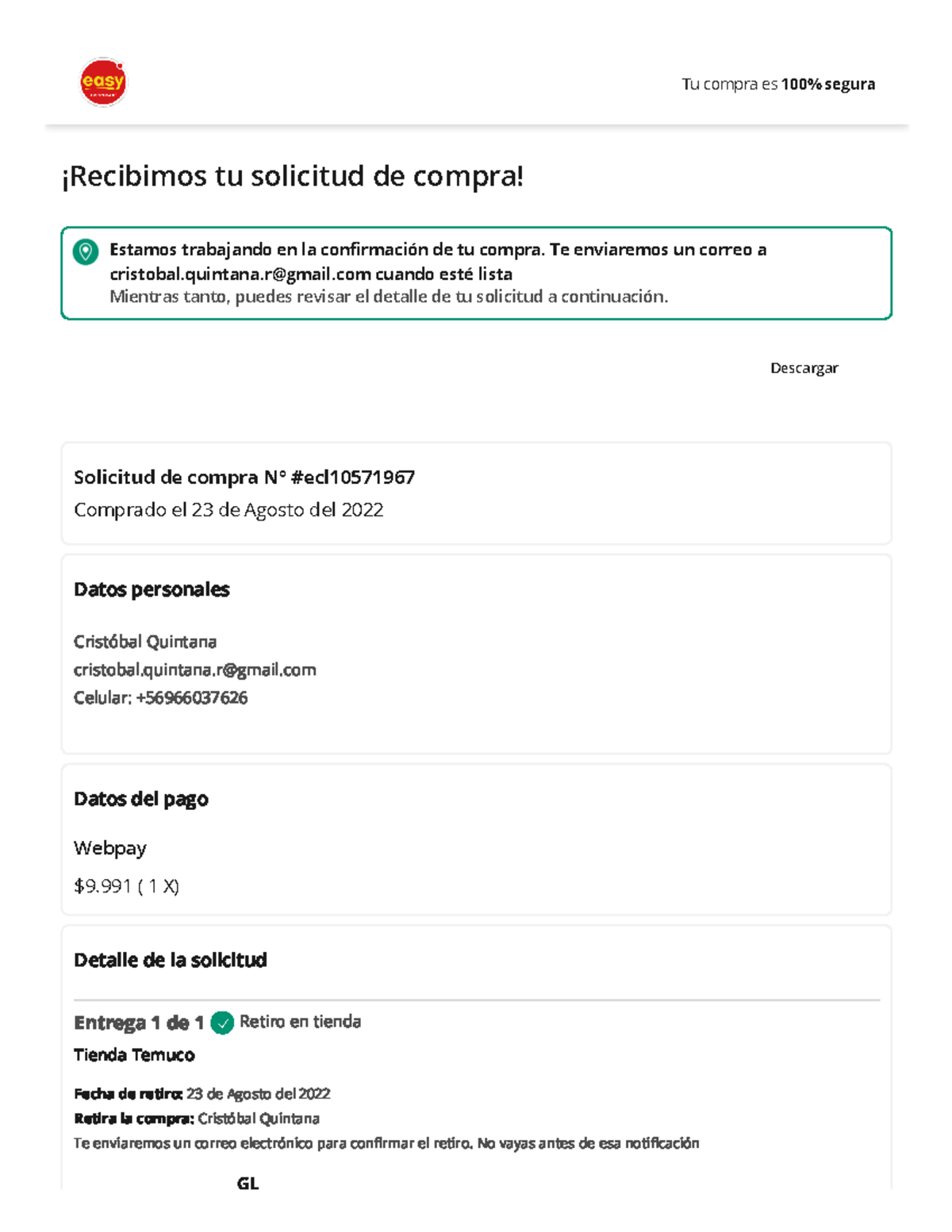 Solicitud de compra - Otros - Tu compra es 100% segura ¡Recibimos tu solicitud de compra ...