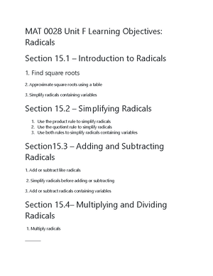 MAT 0028 Unit F - Developmental Mathematics II - Debra Laraway - Unit F ...