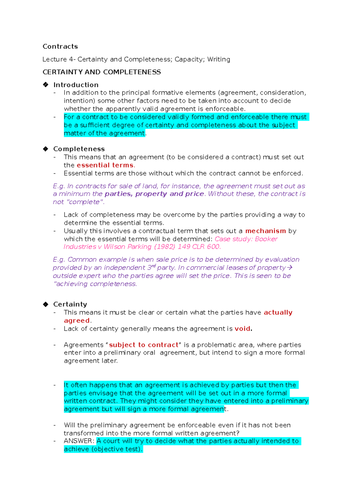 4 Certainty and Completeness - For a contract to be considered validly ...
