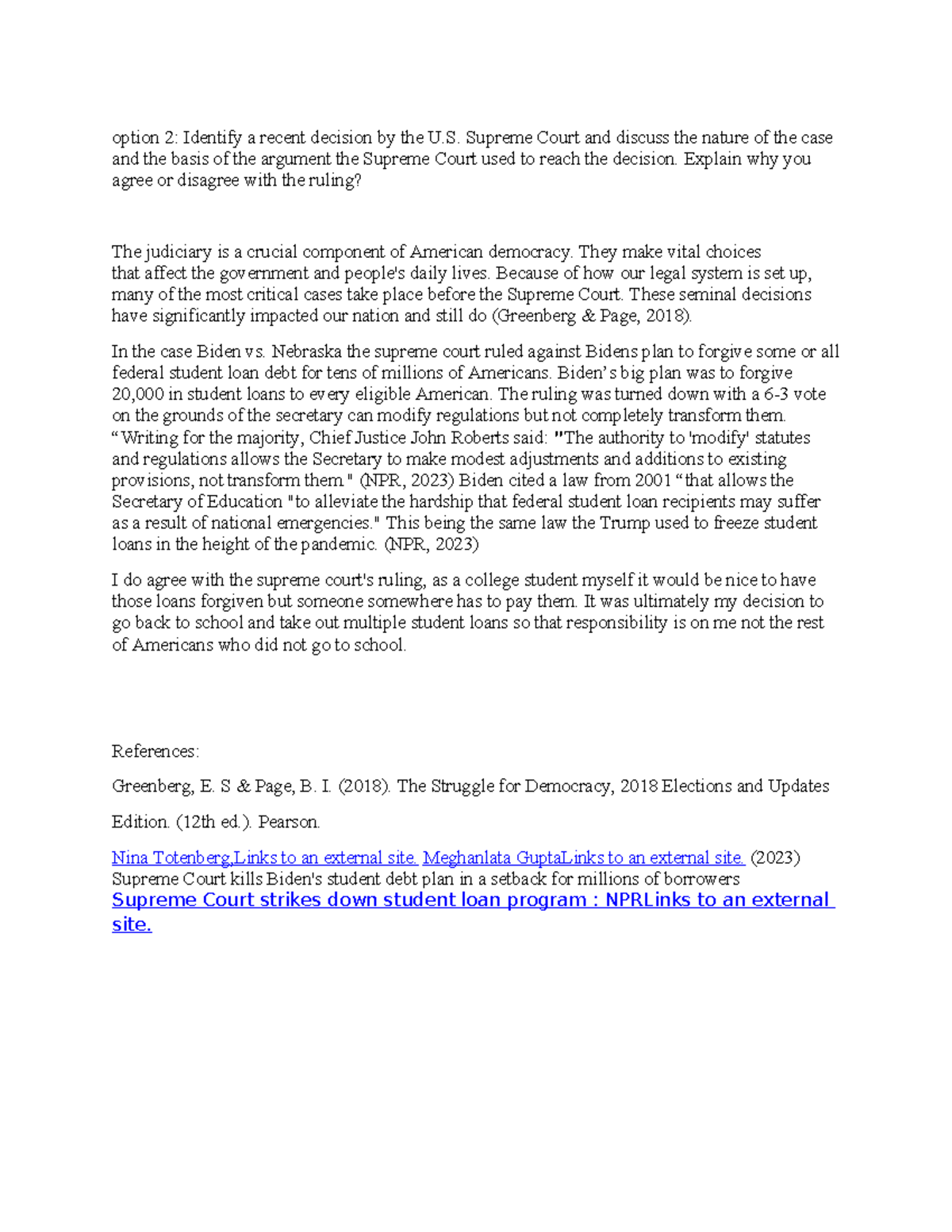 Poli330 week 6 discussion option 2 - option 2: Identify a recent decision by the U. Supreme ...