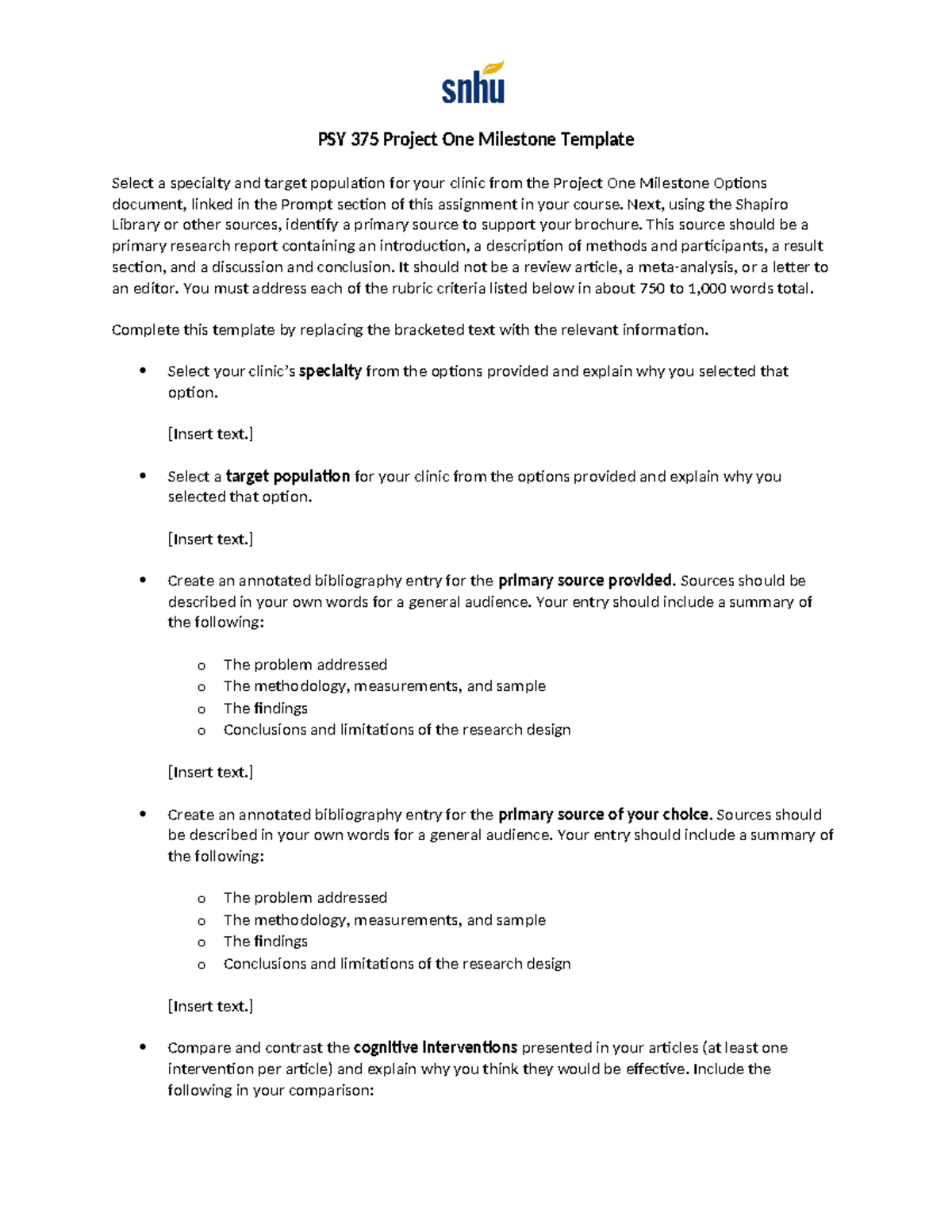 PSY 375 Project One Milestone Template - PSY 375 Project One Milestone ...