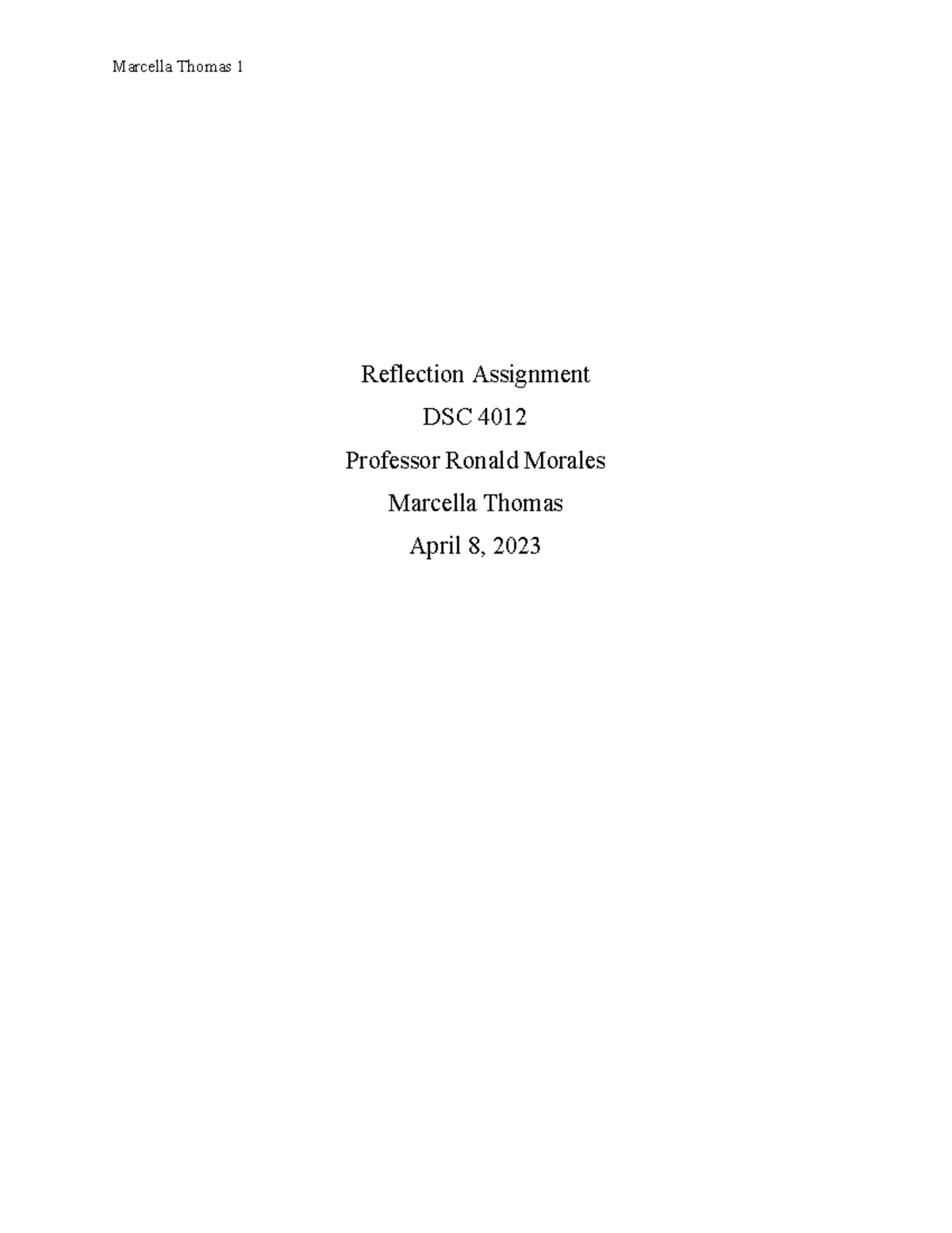 DSC Reflection Assignment - Marcella Thomas - Marcella Thomas 1 ...