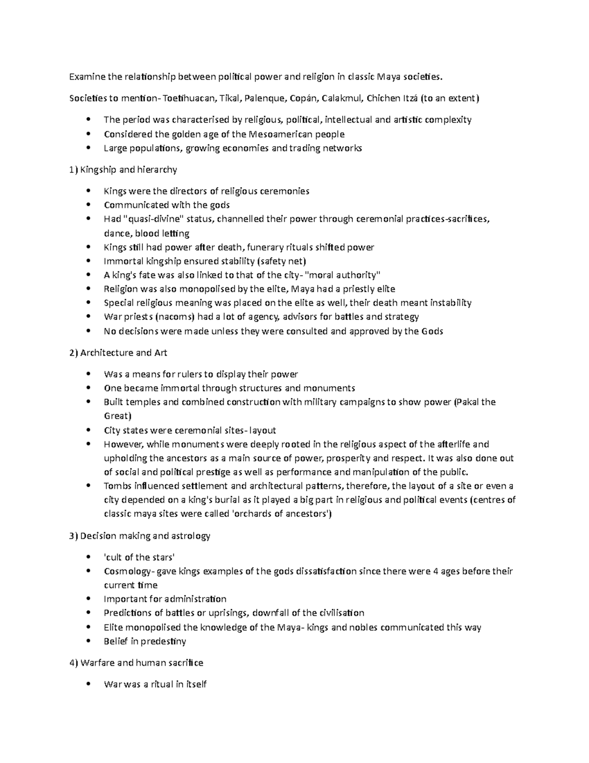 Maya essay plan - Examine the relationship between political power and ...