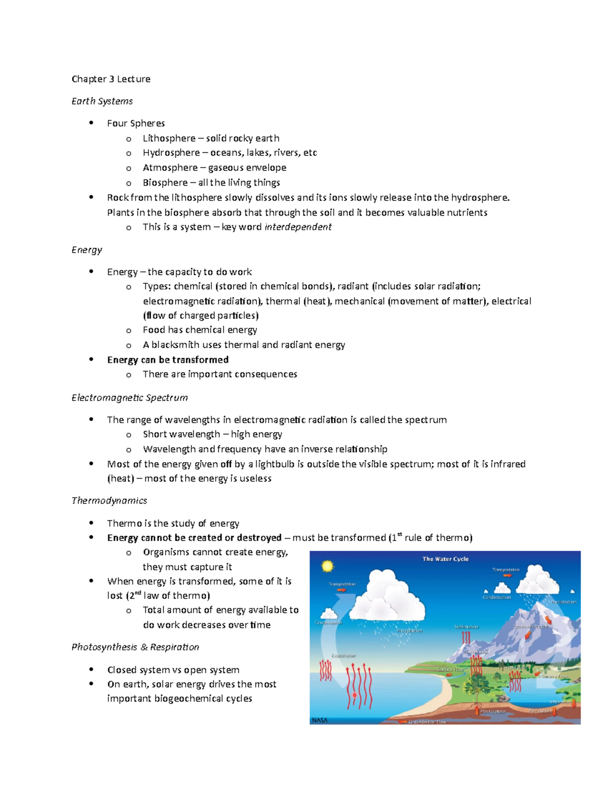 Energy in Earth Systems - Chapter 3 Lecture Earth Systems Four Spheres ...
