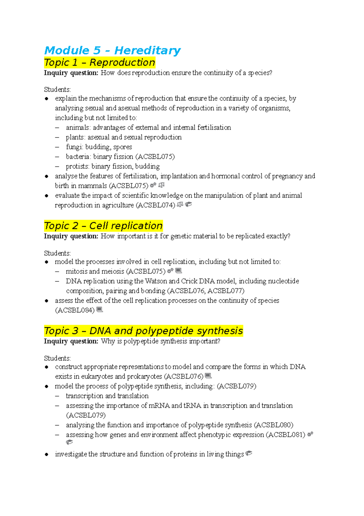 Module 5 bio - Module 5 – Hereditary Topic 1 – Reproduction Inquiry ...