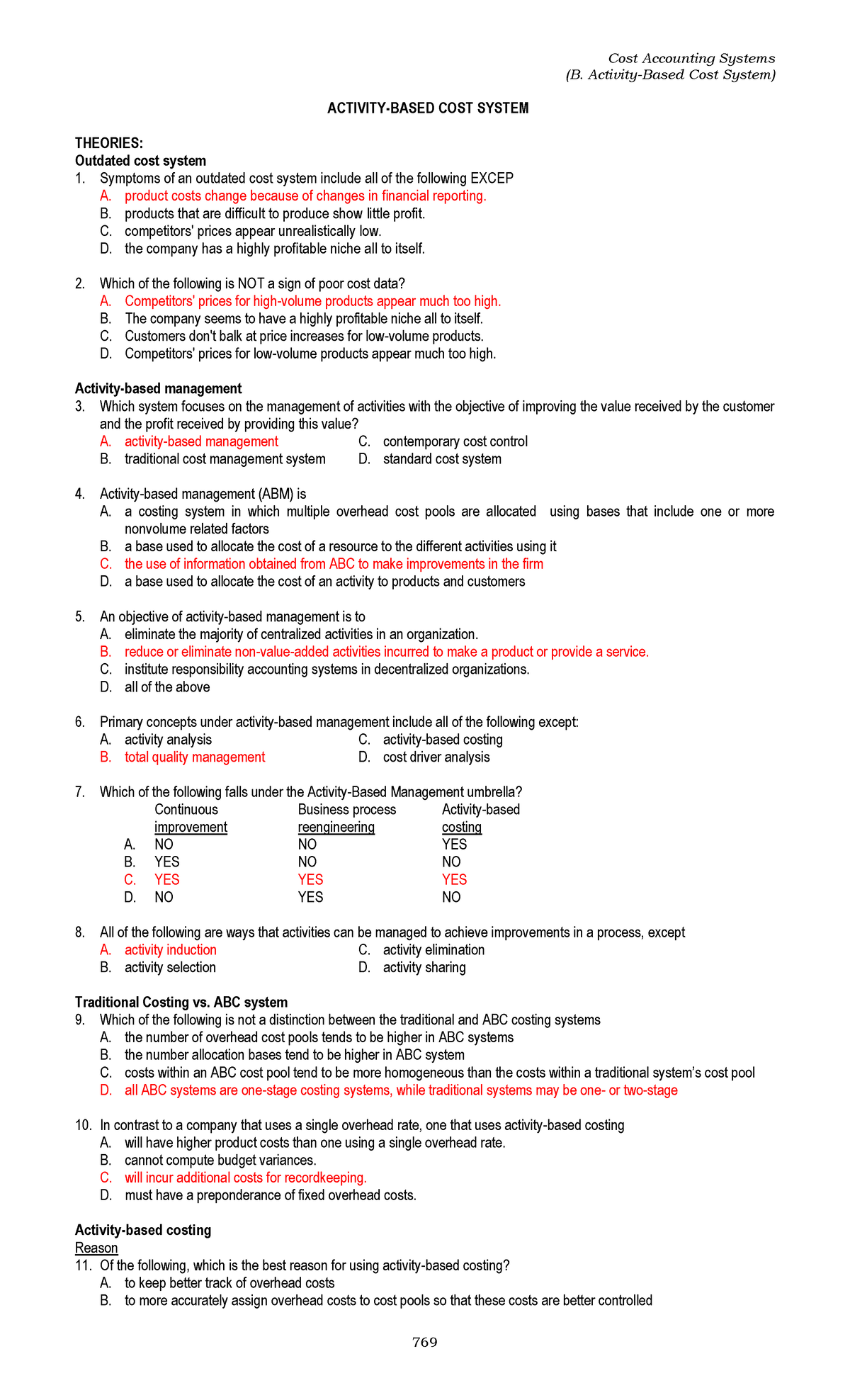 319259808 Activity Based Costing B Activity Based Cost System 