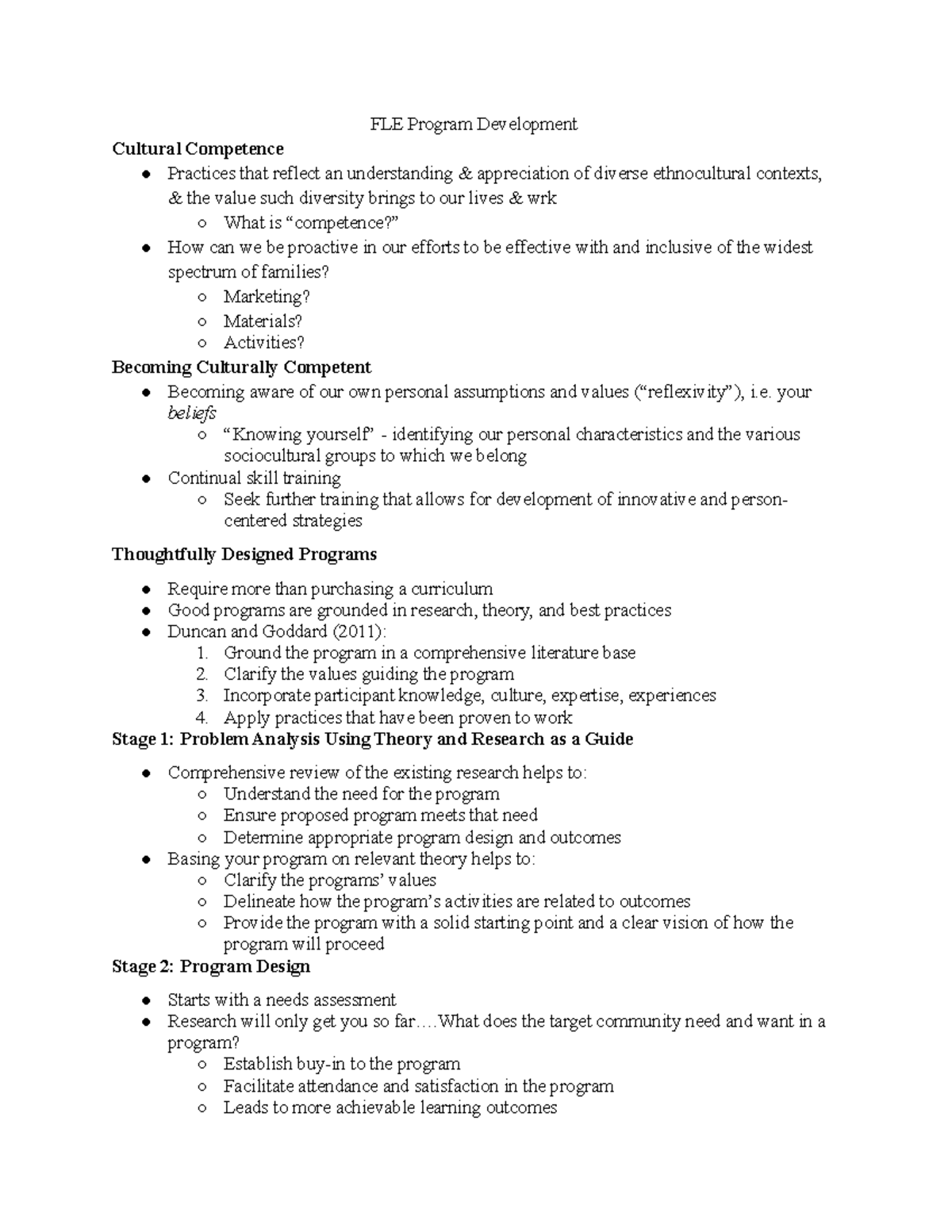 FLE Program Development - FLE Program Development Cultural Competence ...