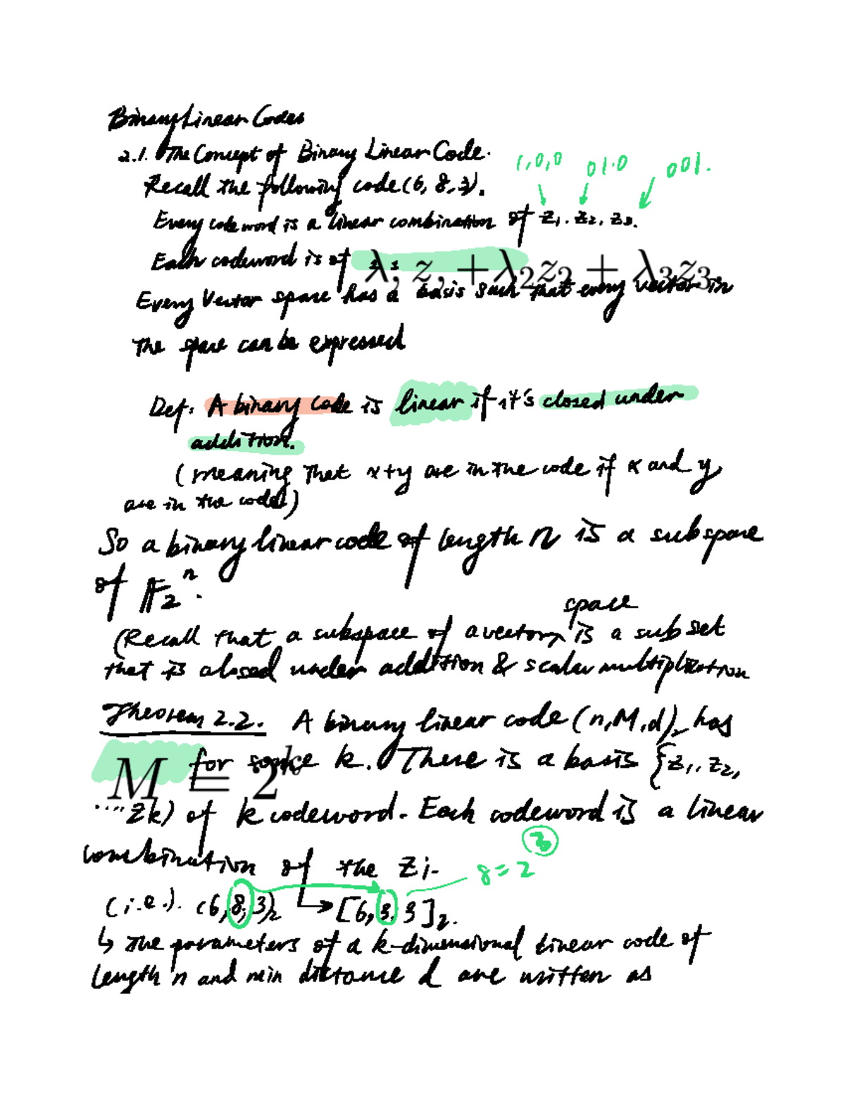 Ch 2 Binary Linear Codes Brharytinean Codes 2 1 Theconcept Ofbinary Linearcode I Oo Ol O O 01
