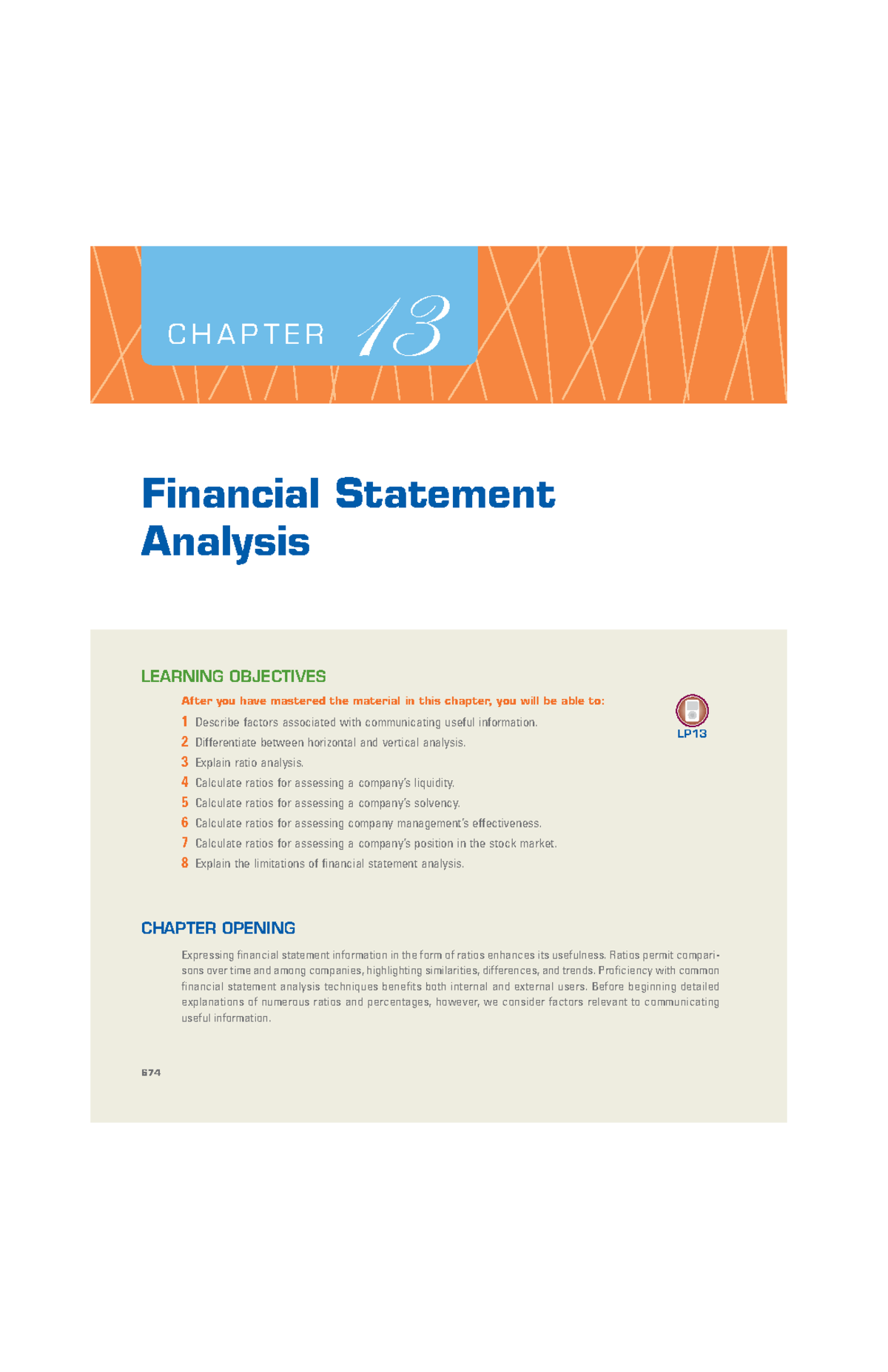 Accounting Chapter 13 - 13 C H A P T E R Financial Statement Analysis ####### LEARNING ...