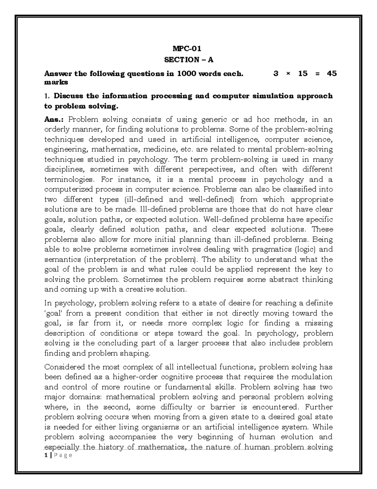 MPC-001 SET1 - MPC- SECTION – A Answer the following questions in 1000 ...
