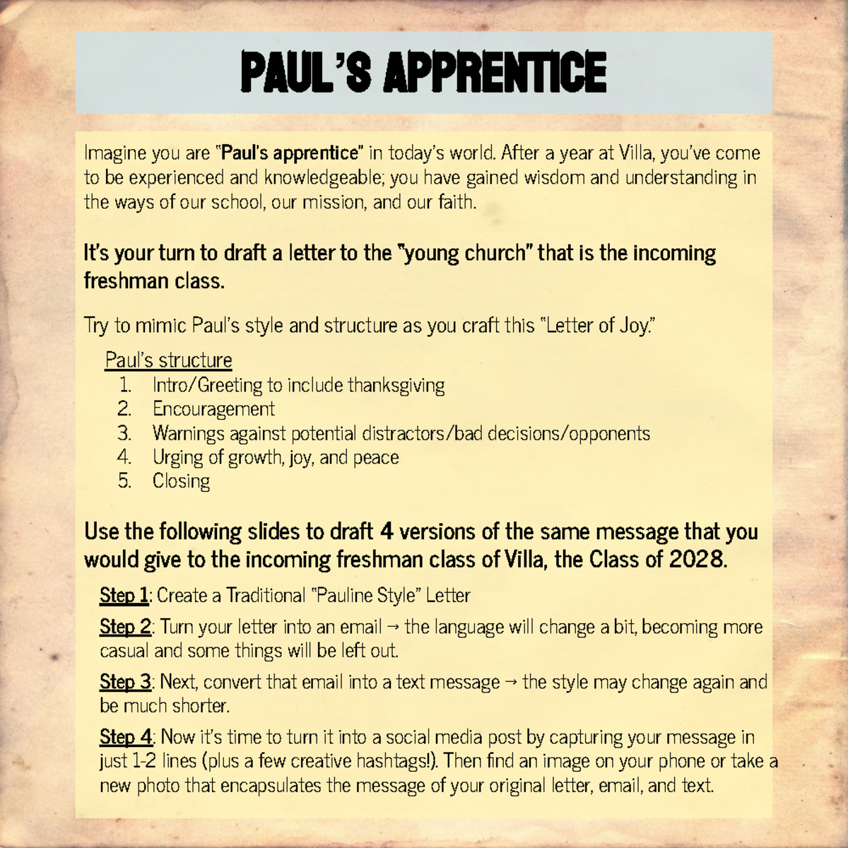 Copy of Paul's Apprentice Template - Paul’s Apprentice Imagine you are ...